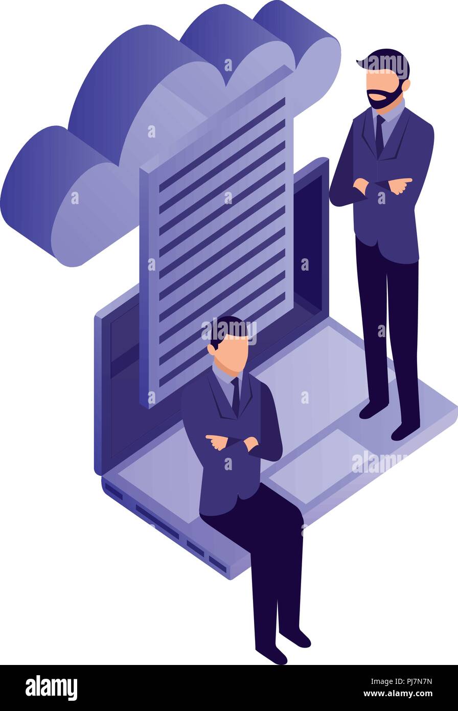 businessmen teamwork with laptop and cloud computing vector illustration design Stock Vector ...