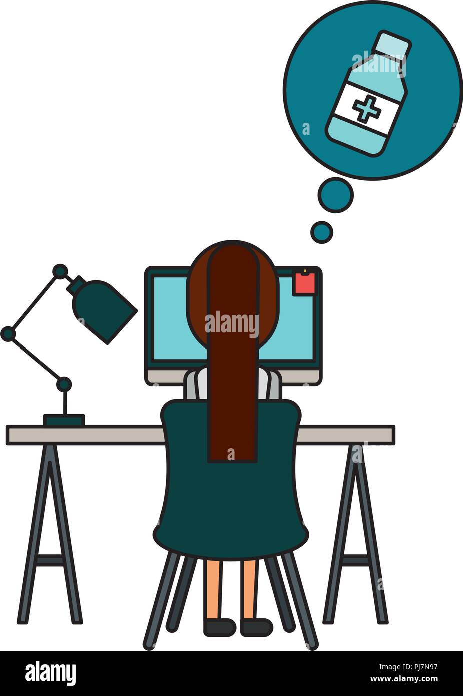 doctor female in computer thinking drugs vector illustration design ...
