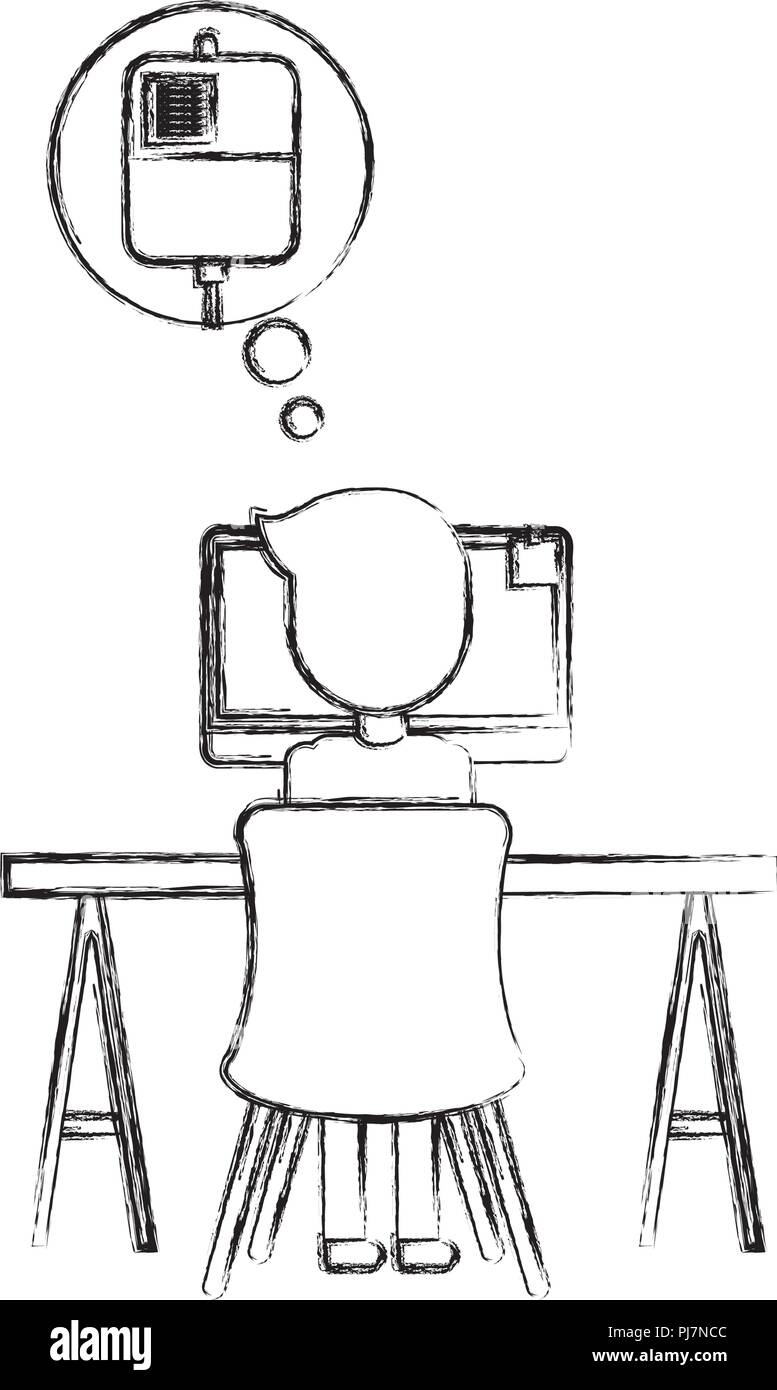 doctor working computer thinking in blood bag vector illustration hand ...