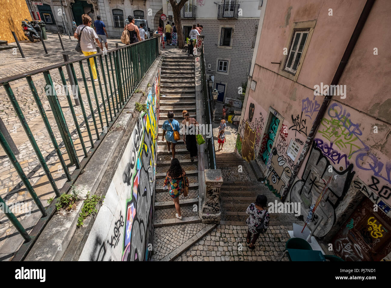 Old colorful houses and narrow streets of Lisbon, Portugal in Spring ...