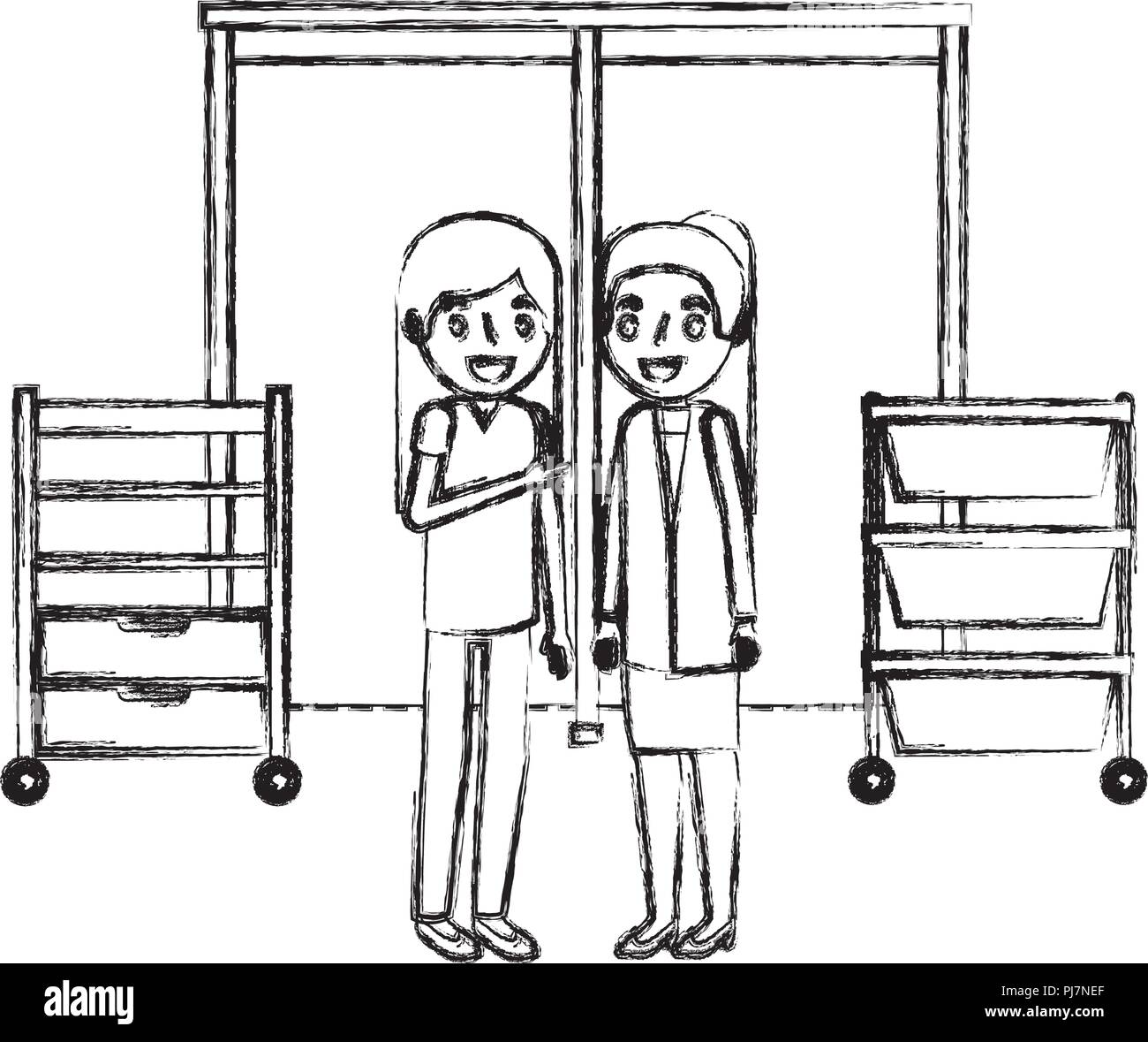 female doctor and nurse in the consultation room vector illustration ...