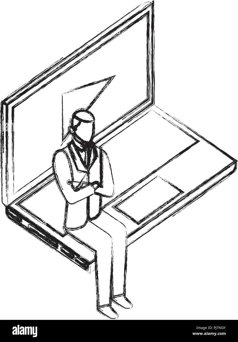 data network businessman male standing crossed arms computer vector ...