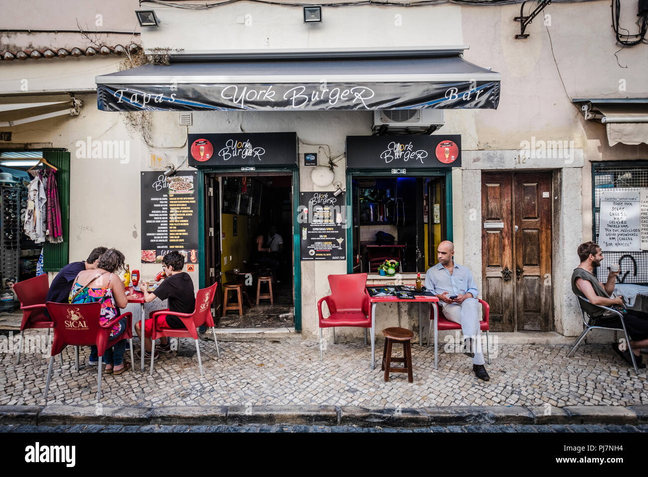Tapas, Burgers, one of a kind restaurant at Lisbon, Portugal Stock ...