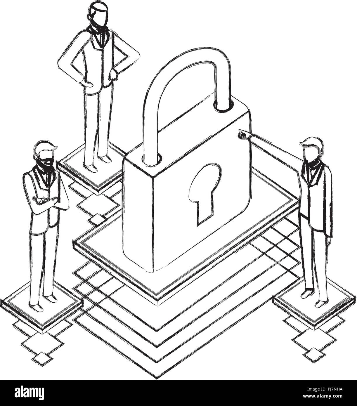 data network businessman padlock security save vector illustration hand ...
