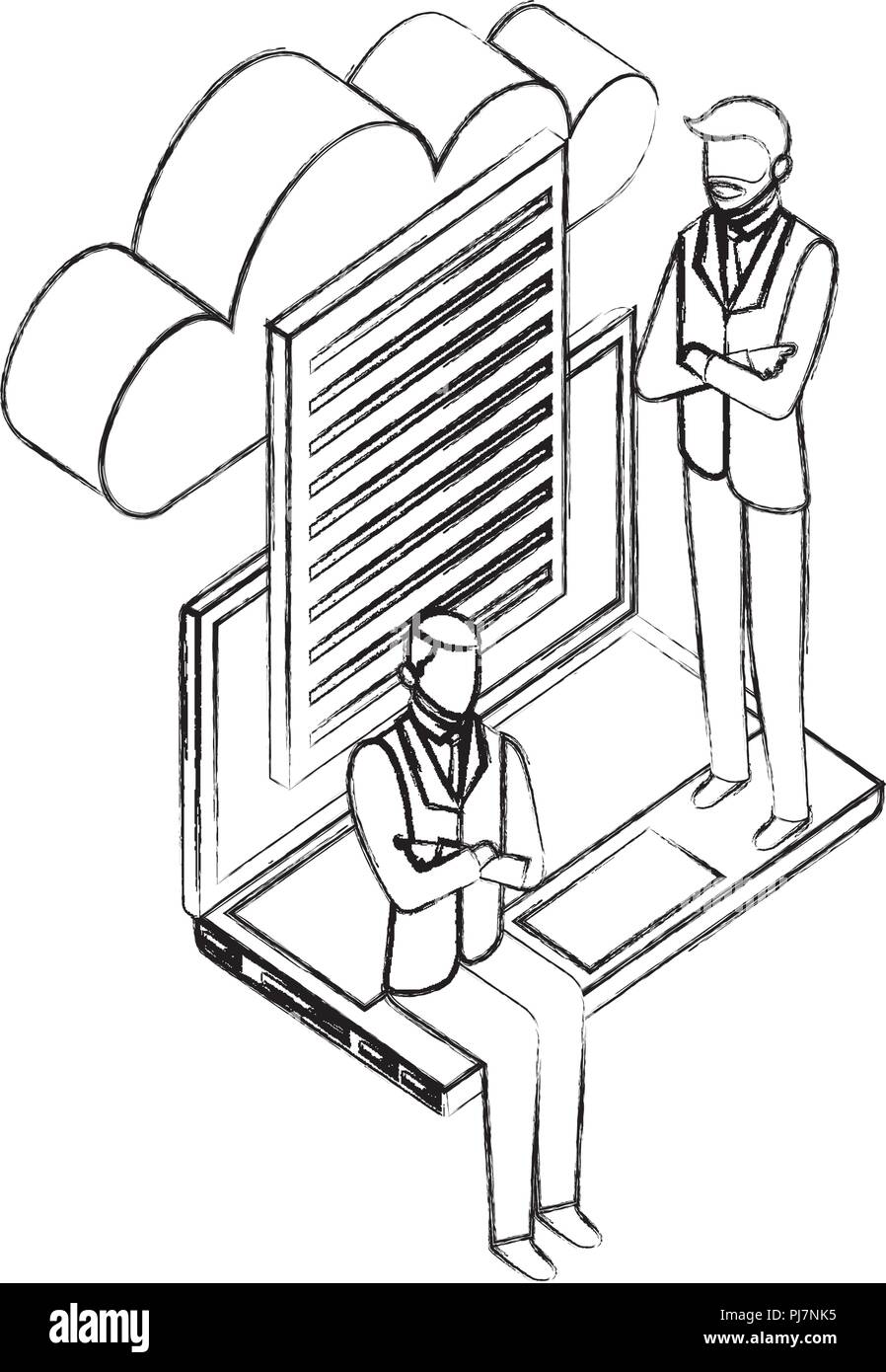 data network businessman paper computer cloud safety vector ...