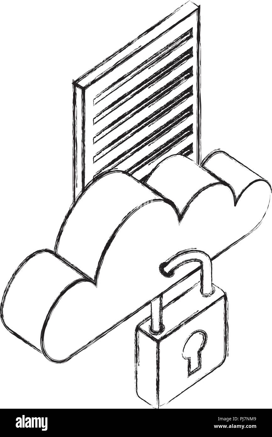 cloud computing storage data security vector illustration hand drawing ...