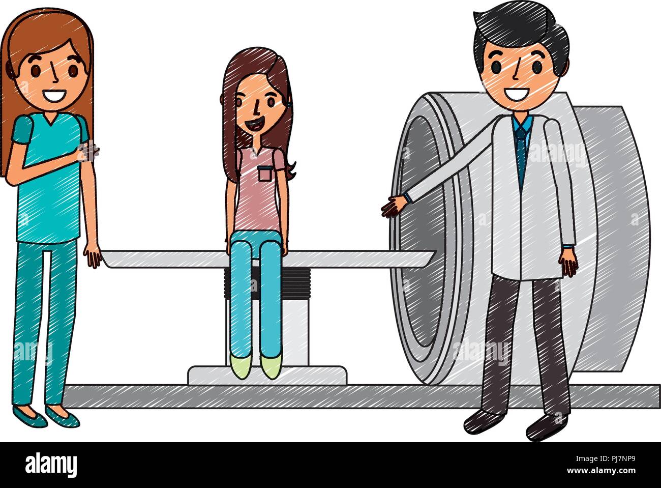 doctor and nurse with patient and scanner machine medical vector ...