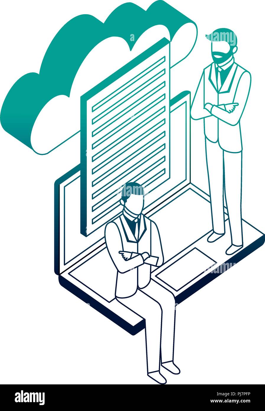 businessmen teamwork with laptop and cloud computing vector ...