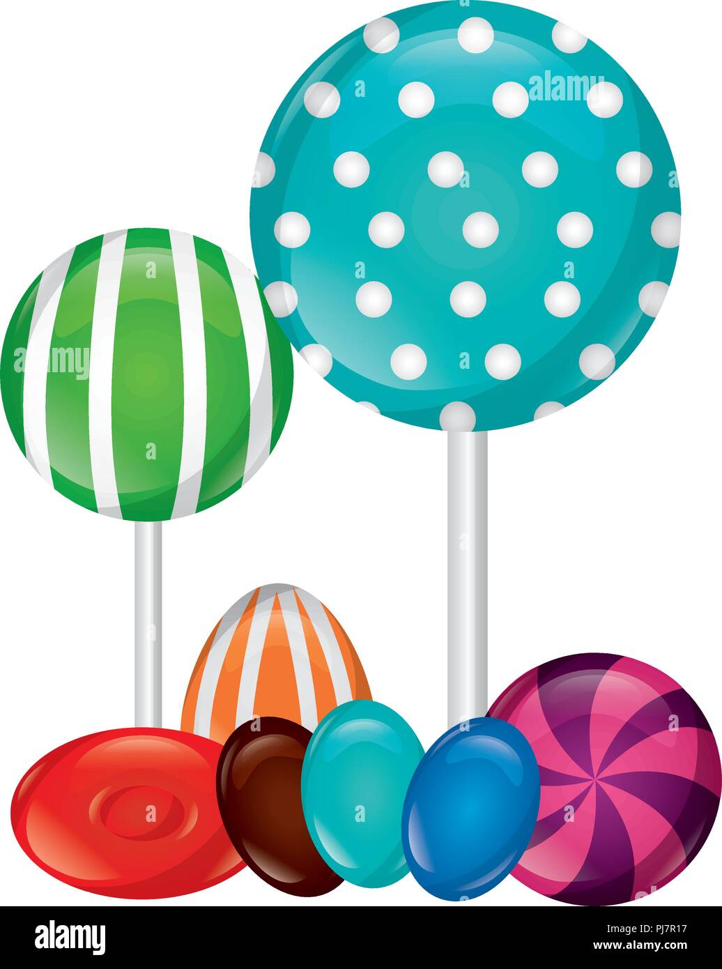 sweet candies lollipops caramels and almonds vector illustration Stock ...
