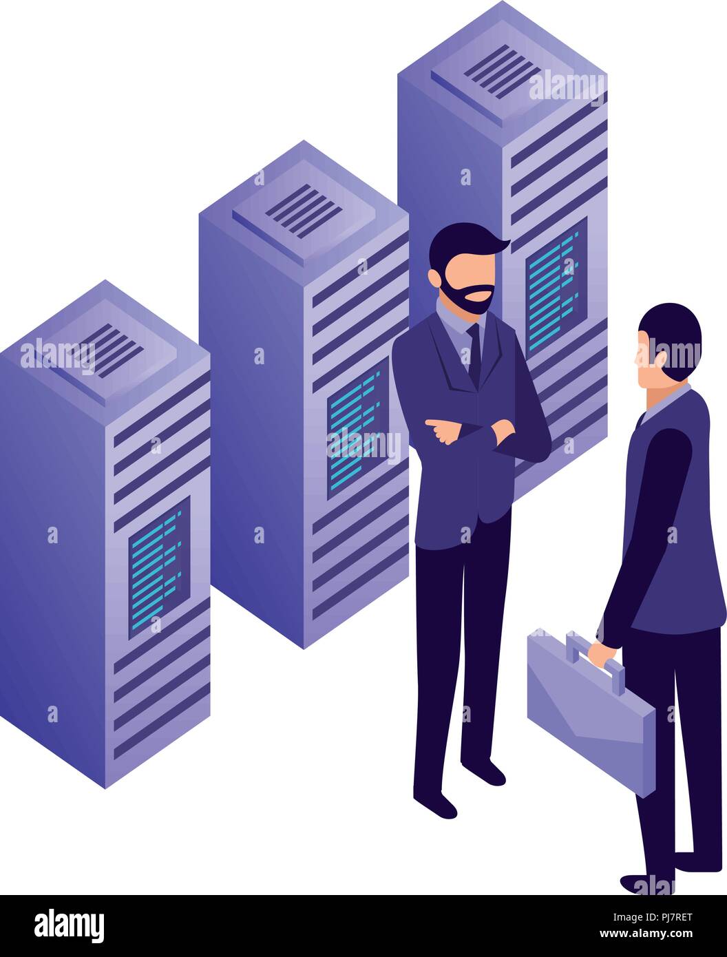 businessmen with data server center technology vector illustration ...