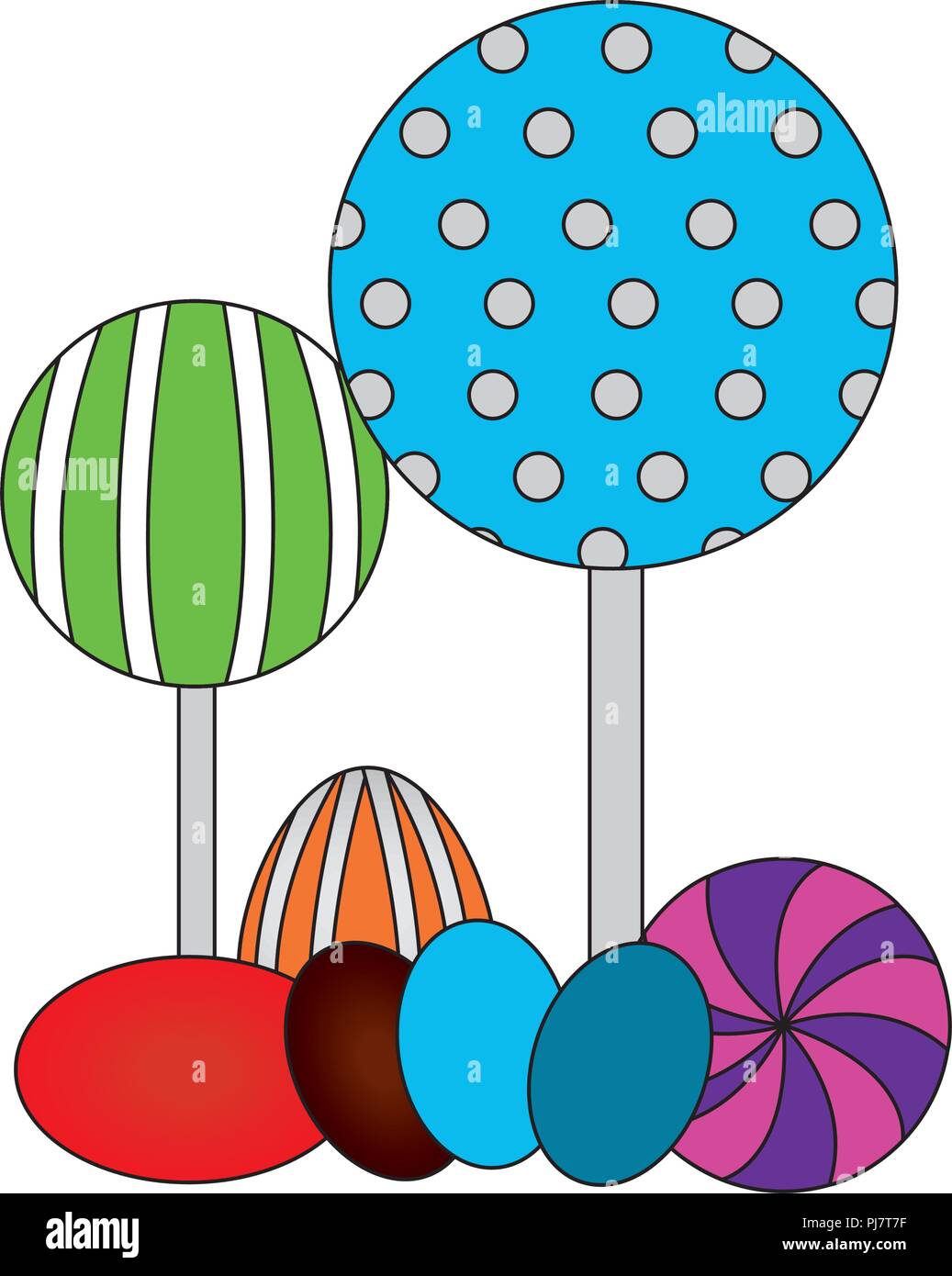 sweet candies lollipops caramels and almonds vector illustration Stock ...