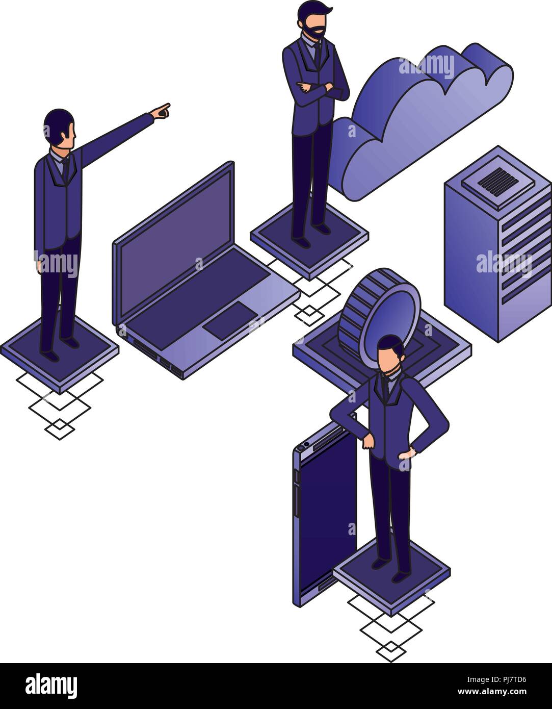 businessmen laptop smartphone data server cloud computing vector ...