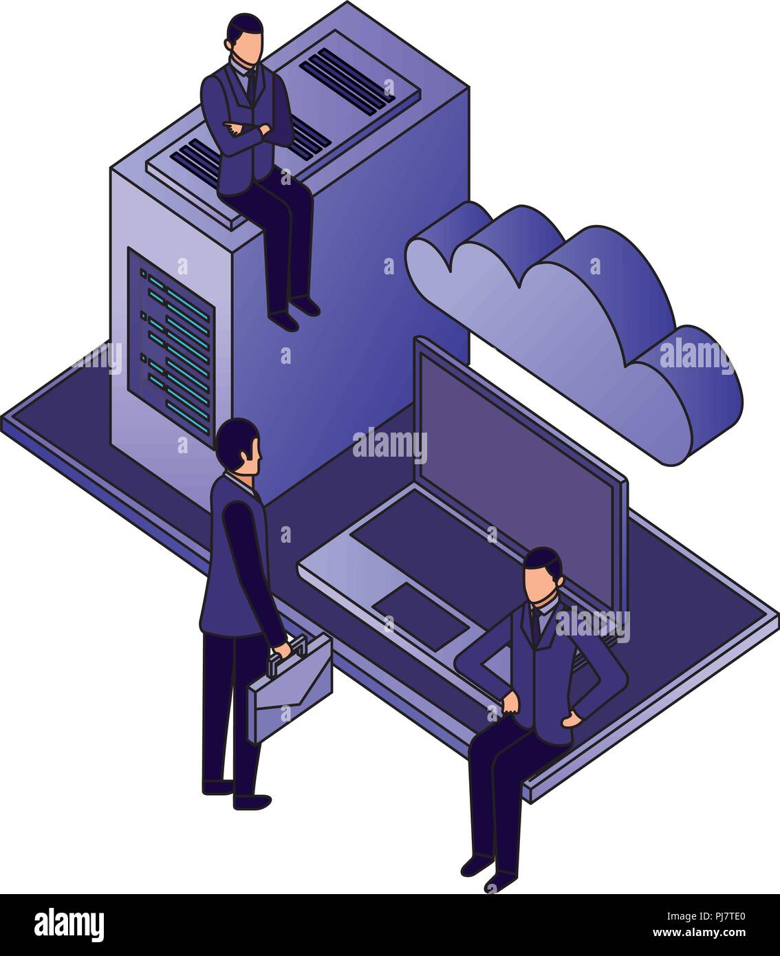 businessmen laptop dataserver and cloud computing vector illustration ...