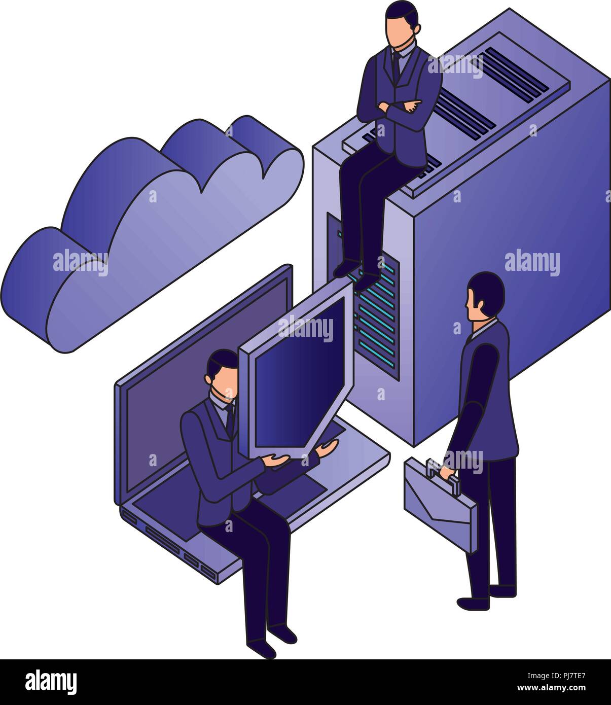 businessmen with server data laptop shield cloud storage vector illustration Stock Vector Image ...