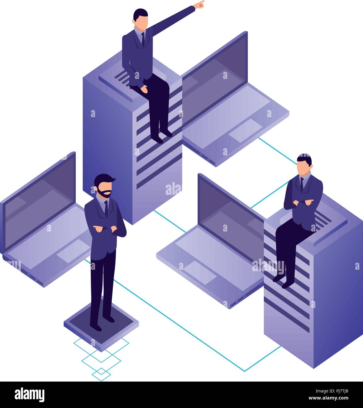 business men with database server and laptops vector illustration Stock Vector Image & Art - Alamy