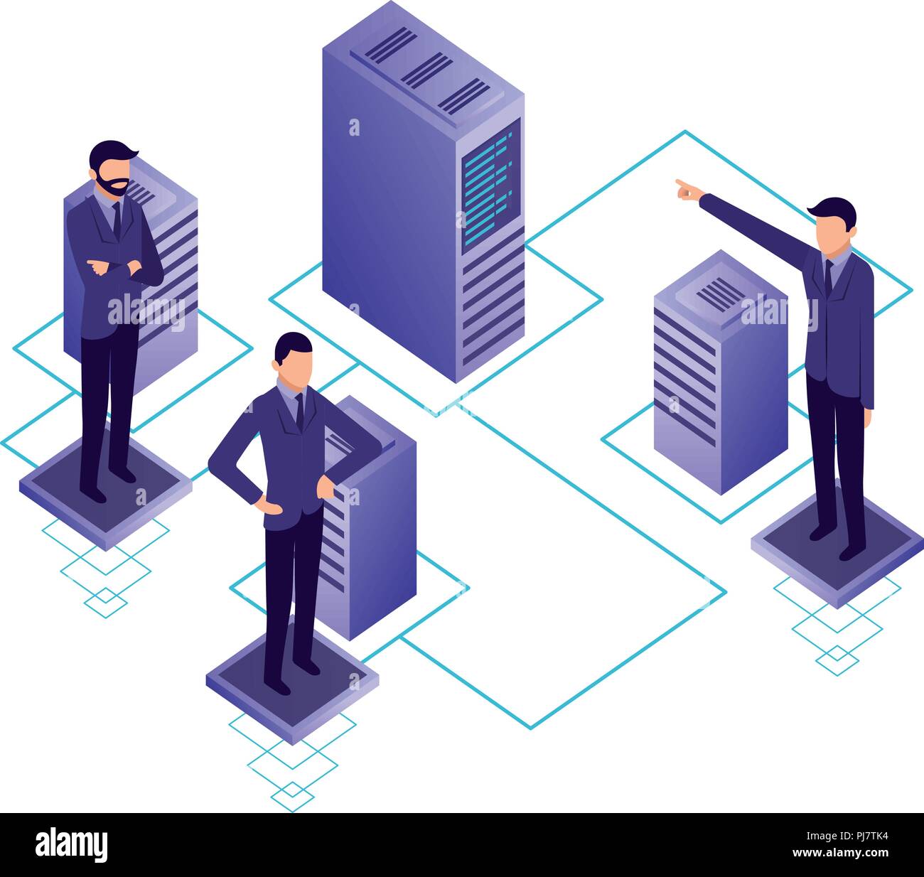 businessmen network connection database server vector illustration ...