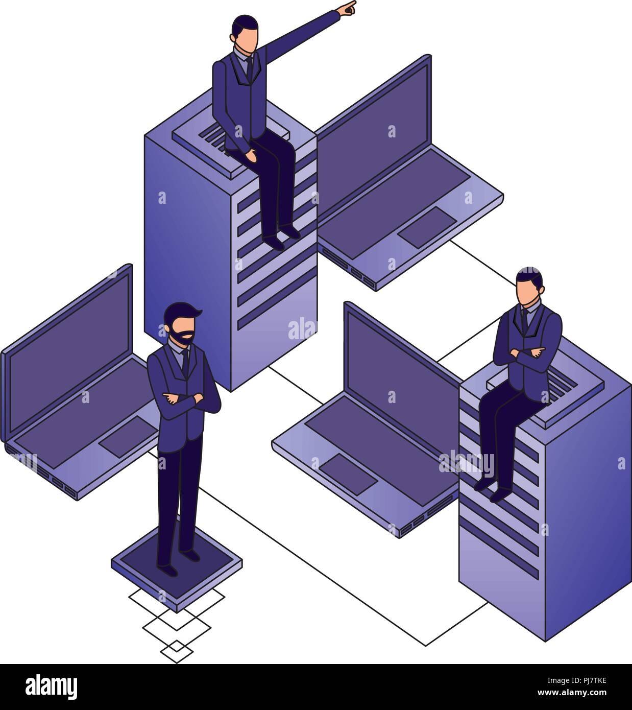 business men with database server and laptops vector illustration Stock Vector Image & Art - Alamy