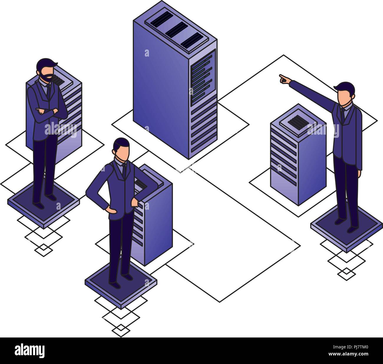 businessmen network connection database server vector illustration ...