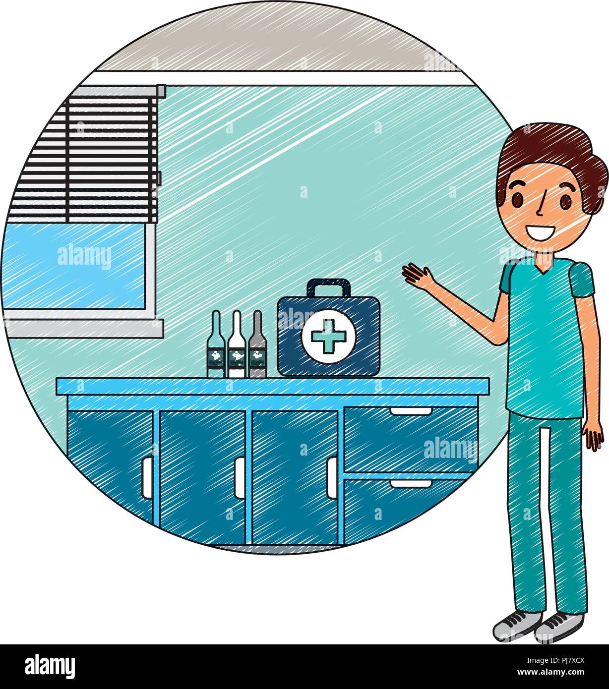 surgeon character with medical kit vector illustration design Stock ...