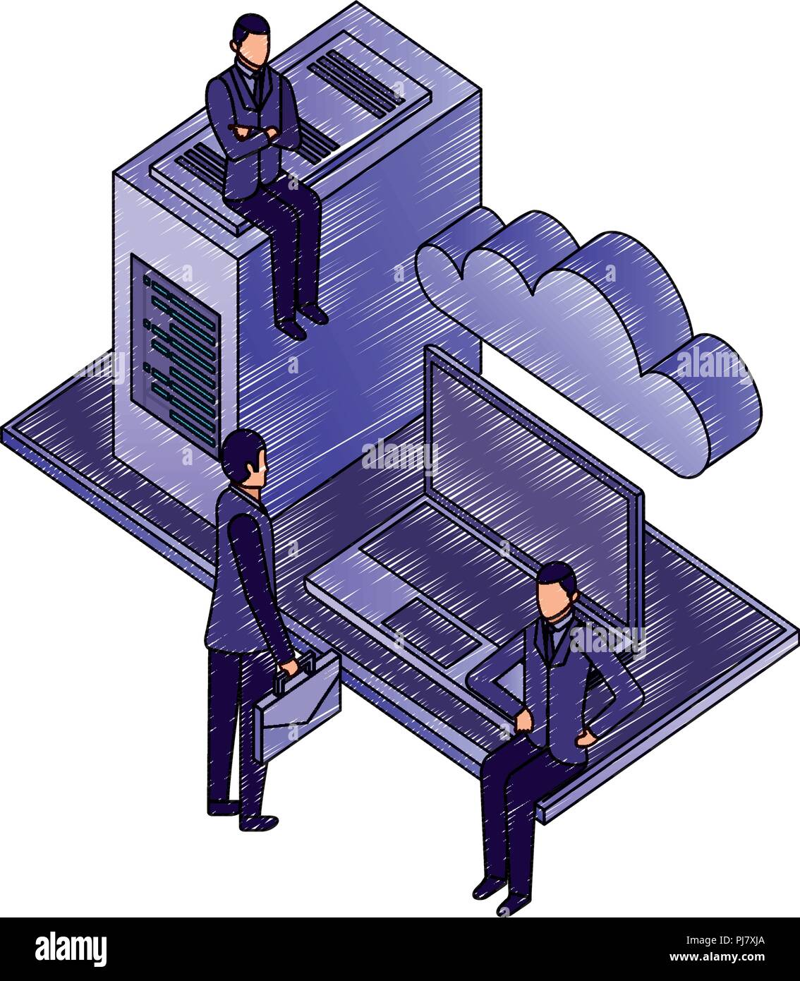 businessmen with teamwork and data center icons vector illustration ...