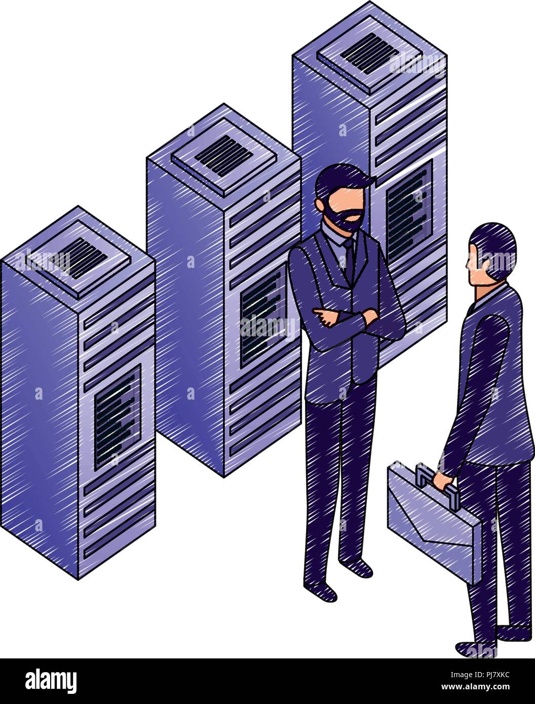 businessmen with server data center isometric vector illustration design Stock Vector Image ...