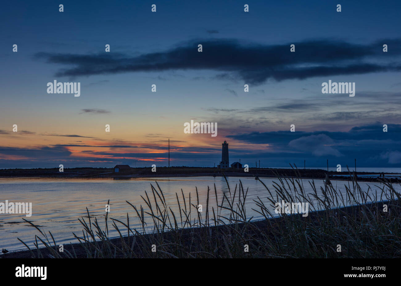 Grotta Island Lighthouse, located off the Atlantic Ocean coast near the ...