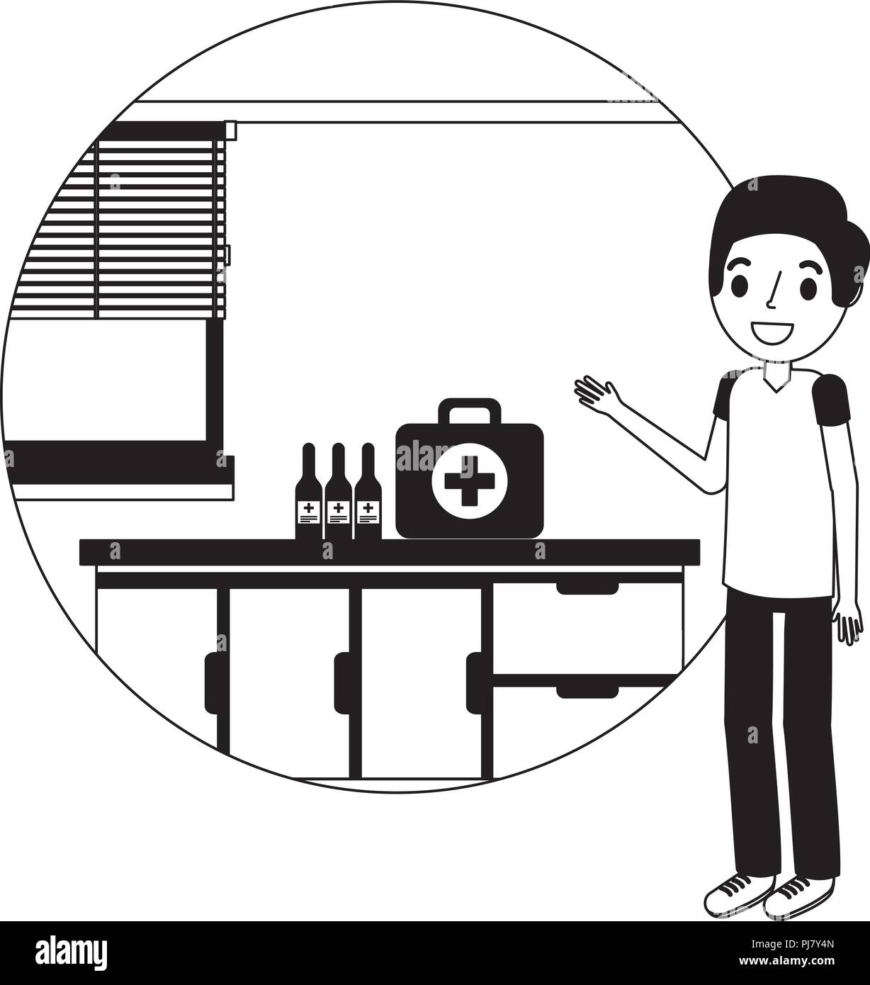 doctor with kit first aid medical examination room vector illustration ...