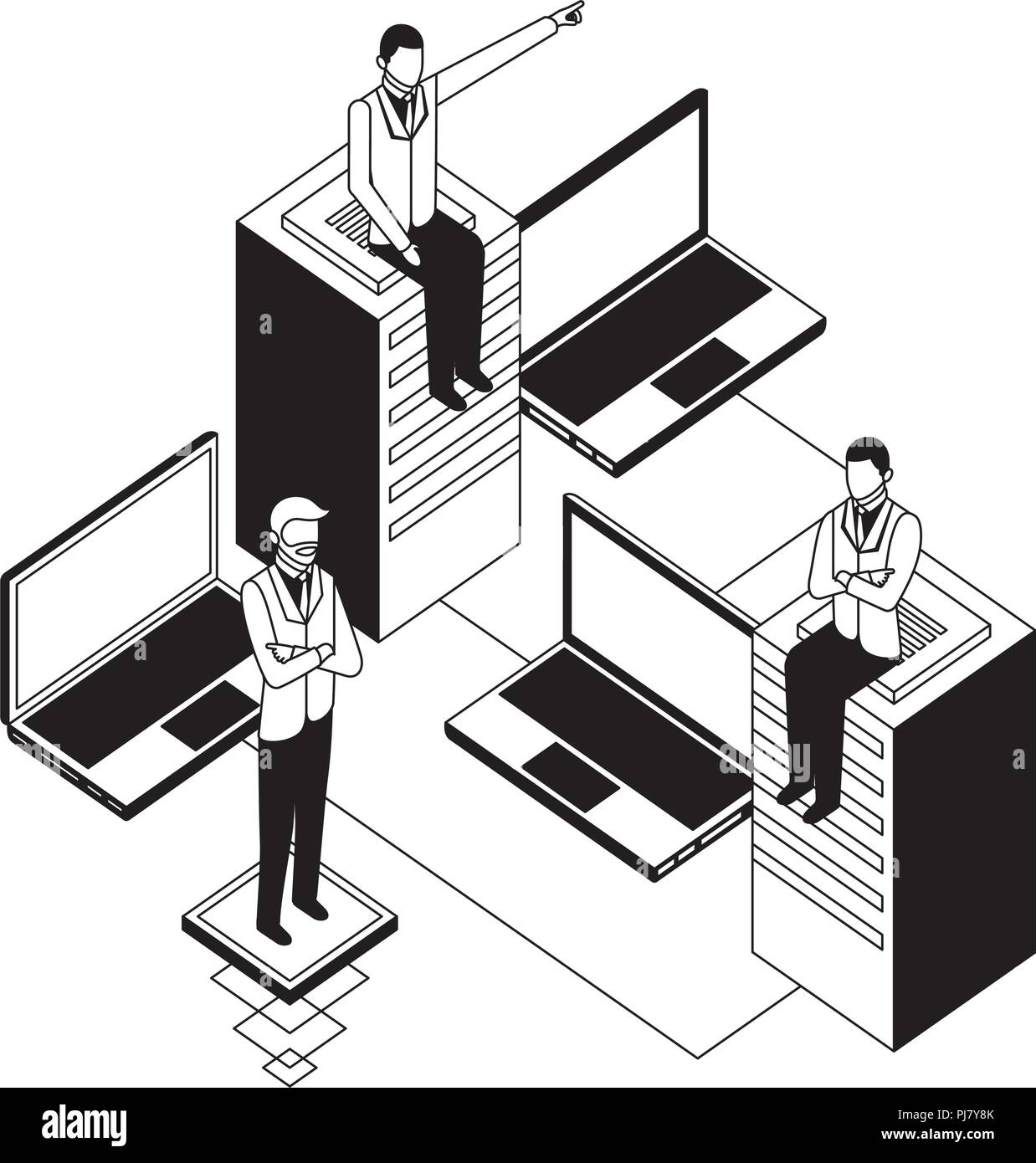 business men with database server and laptops vector illustration Stock Vector Image & Art - Alamy