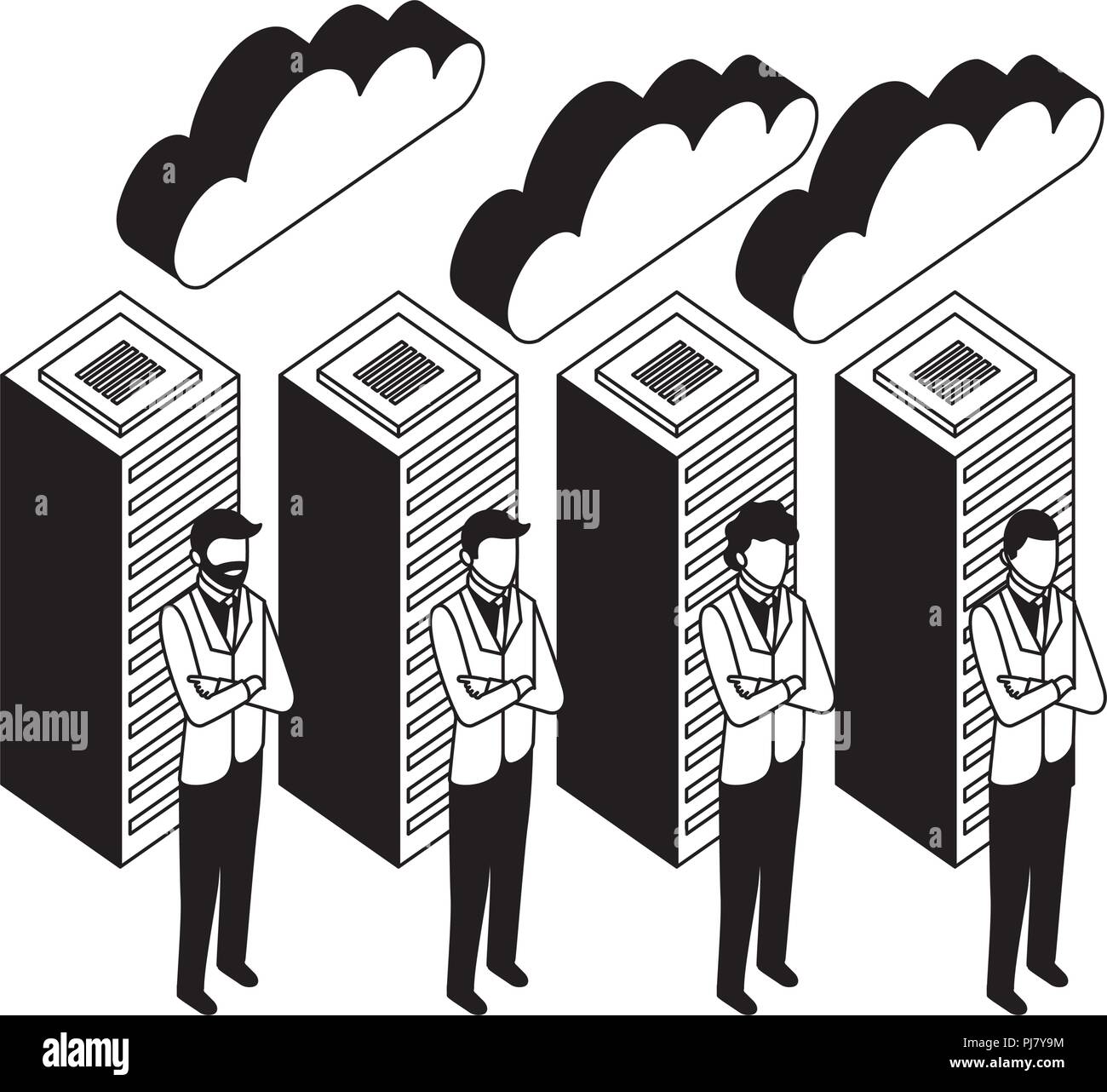 business men group team and database server cloud storage vector ...