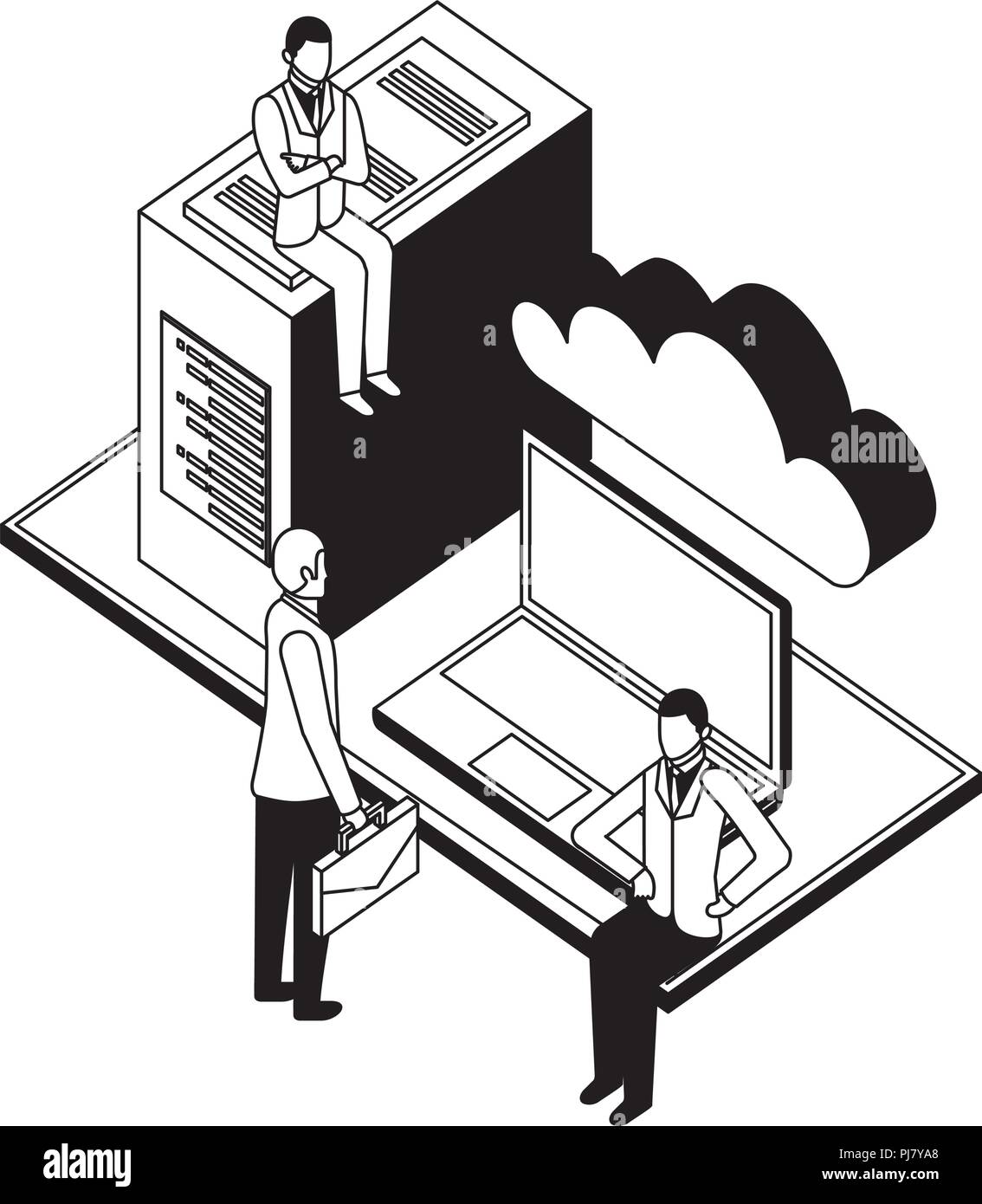 businessmen laptop dataserver and cloud computing vector illustration Stock Vector Image & Art ...
