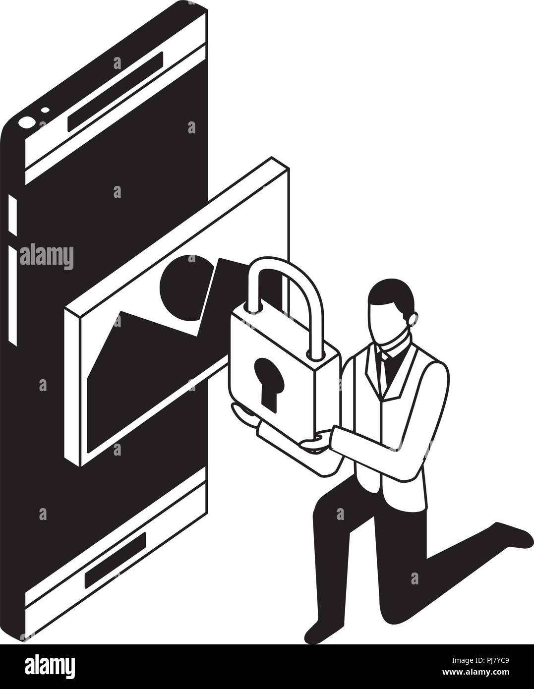 businessman smartphone security file image vector illustration Stock ...