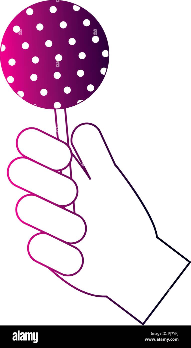 hand holding sweet lollipop delicious vector illustration neon design ...