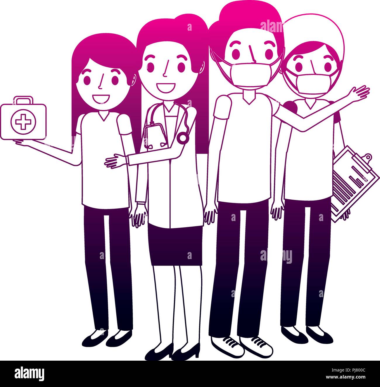 medical group people professional characters vector illustration neon ...
