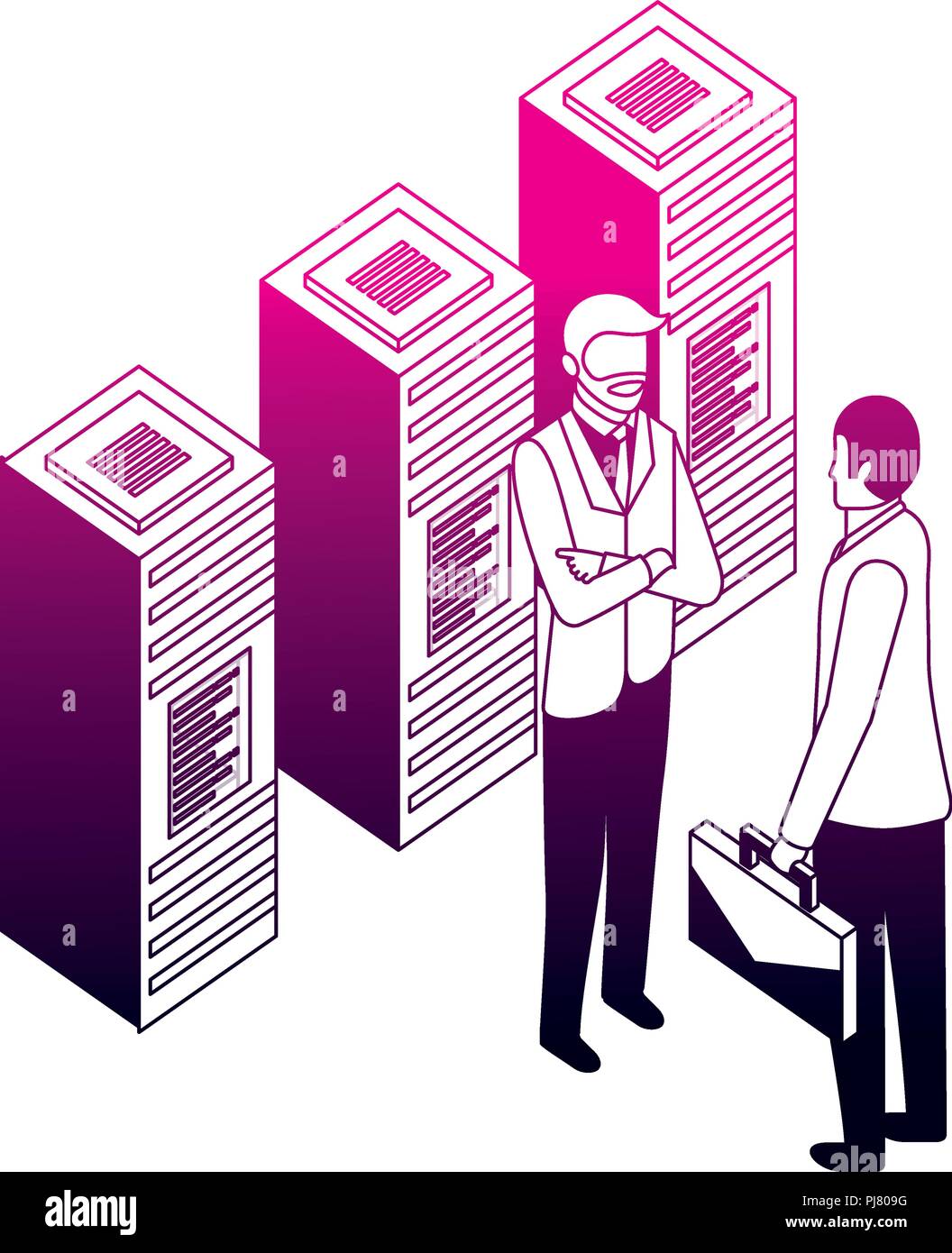 businessmen with data server center technology vector illustration neon design Stock Vector ...