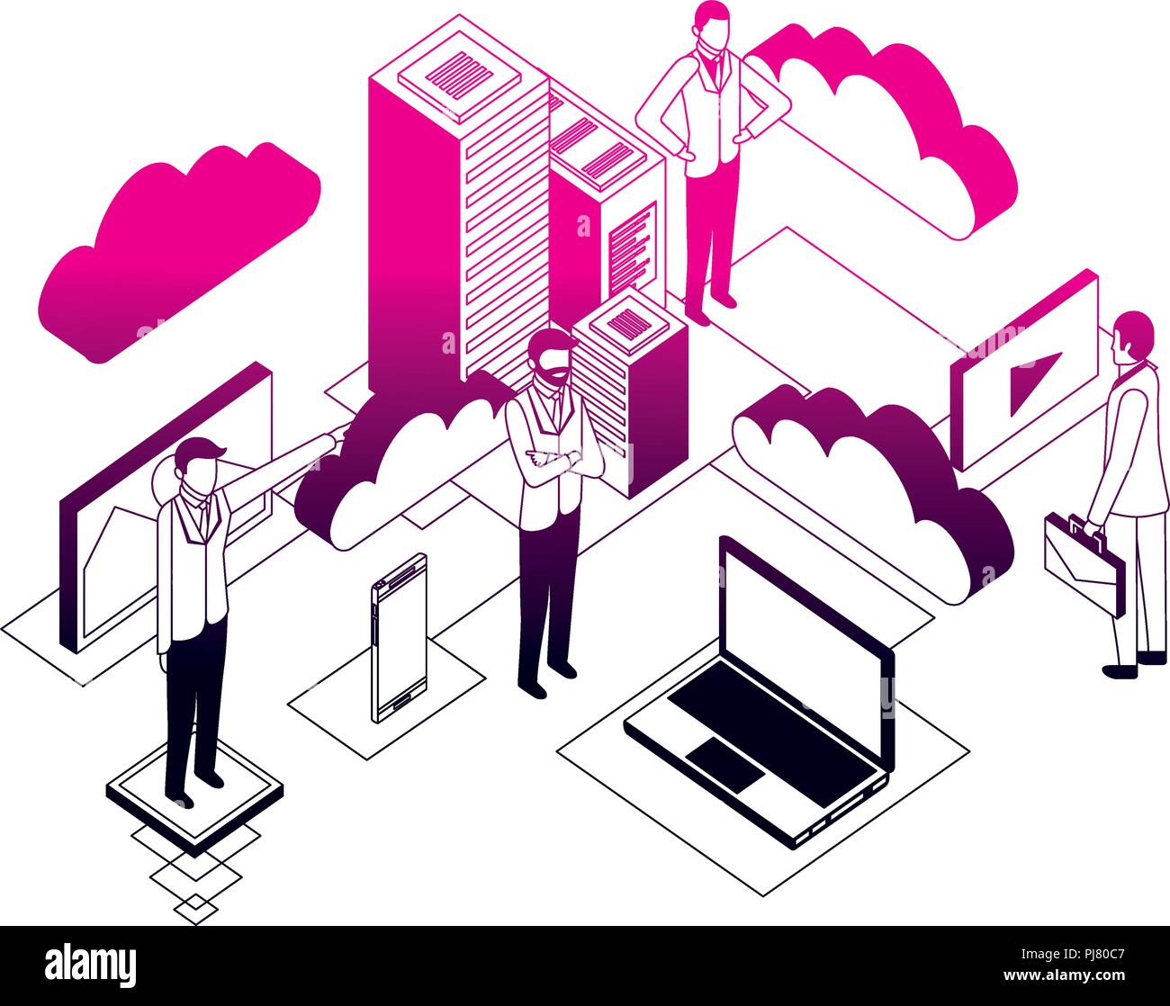 Businessmen Database Center Laptop Smartphone Cloud Storage Network