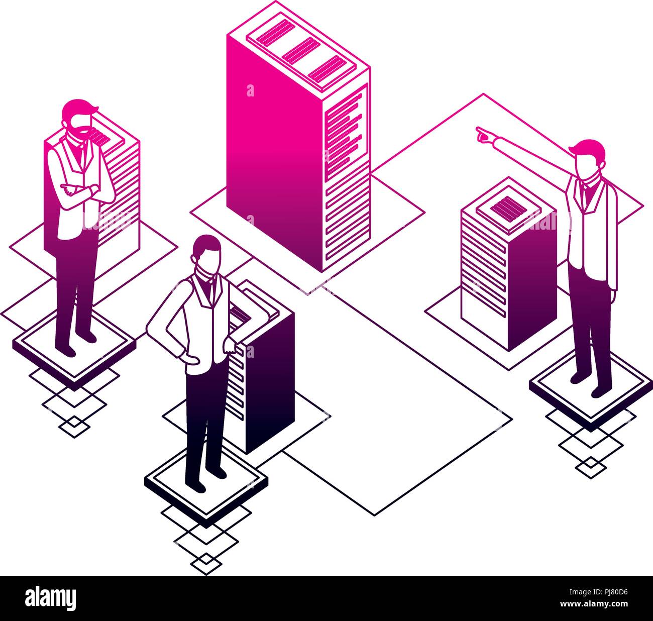 businessmen network connection database server vector illustration neon design Stock Vector ...