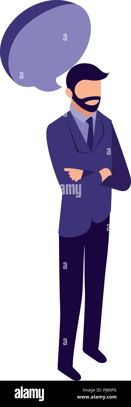 elegant businessman with speech bubble character vector illustration ...
