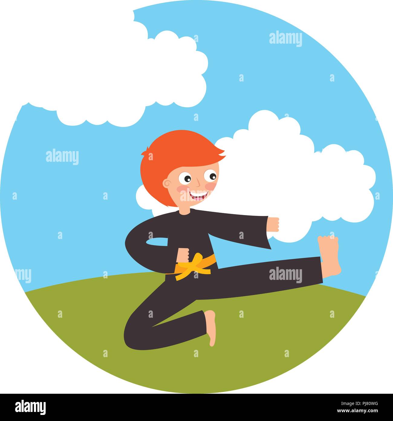 young boy practicing karate vector illustration design Stock Vector ...