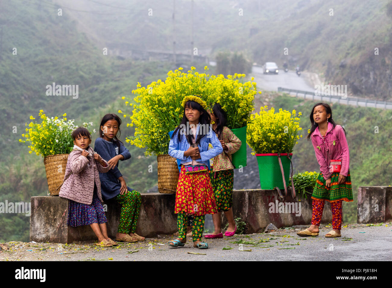 Ha Giang, Vietnam - March 18, 2018: Children from the Hmong ethnic ...