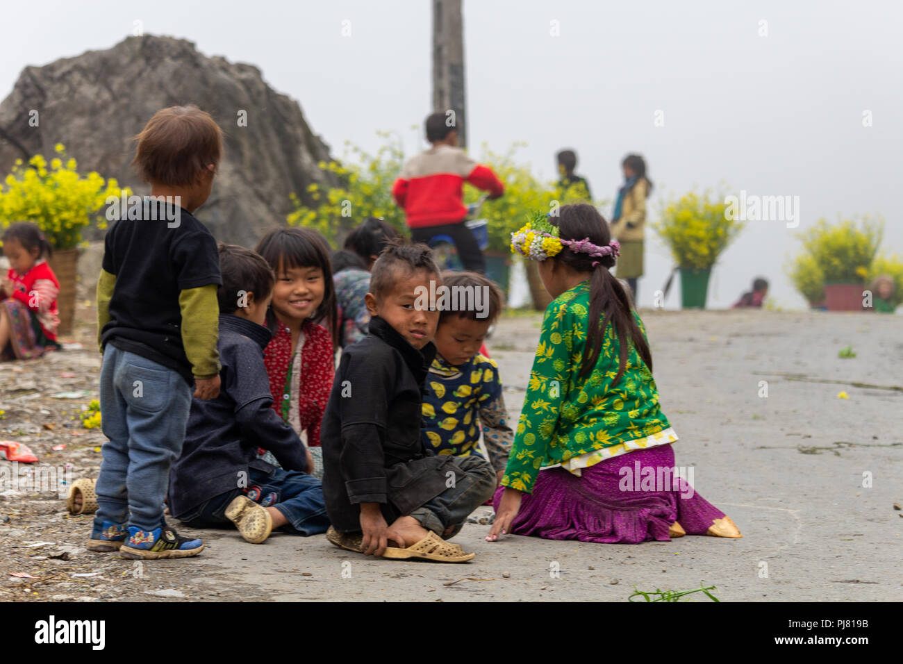 Ha Giang, Vietnam - March 18, 2018: Hmong ethnic minority children ...