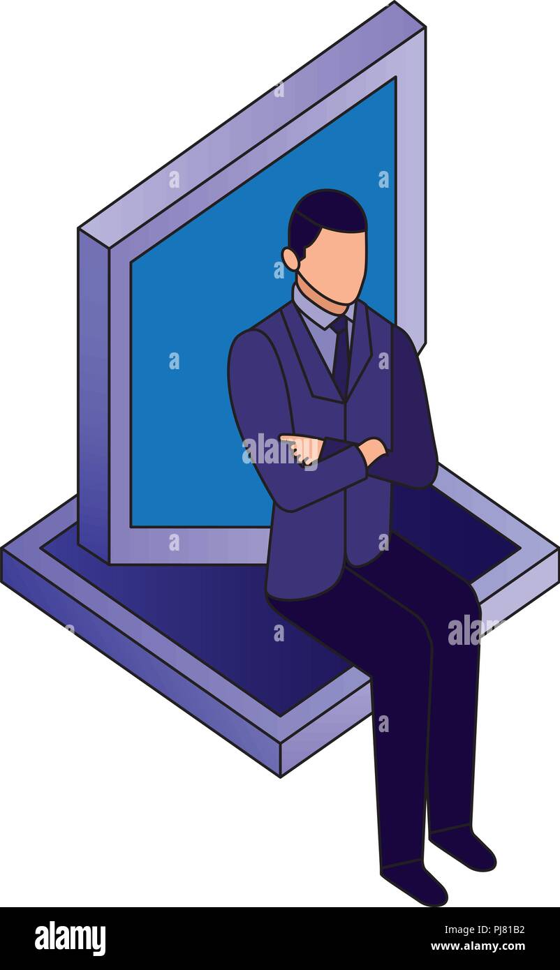 elegant businessman sitting character icon vector illustration design ...