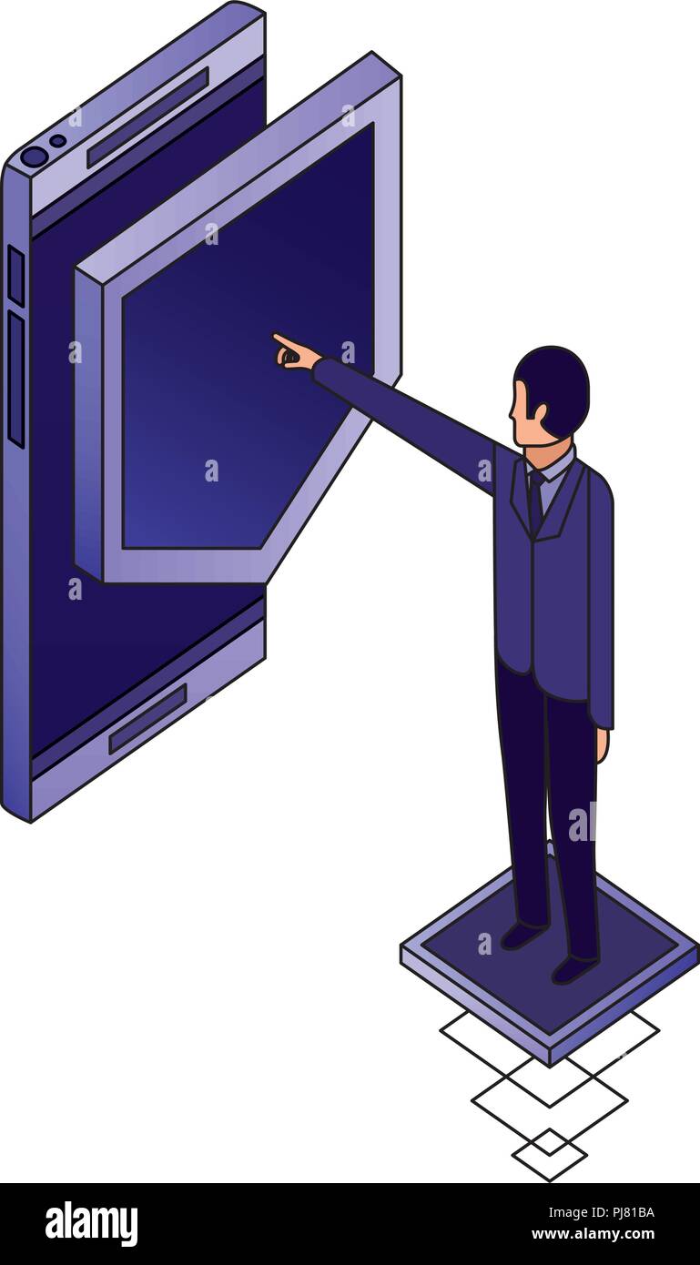 businessman with smartphone and shield isometric icon vector ...
