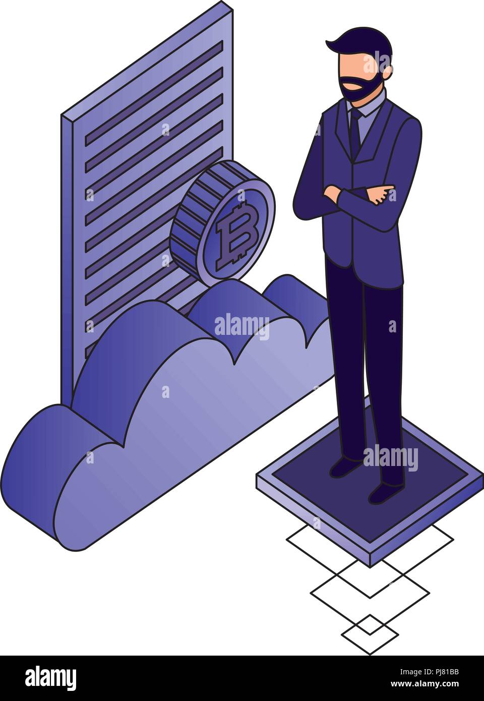 businessman with cloud computing and set icons vector illustration ...