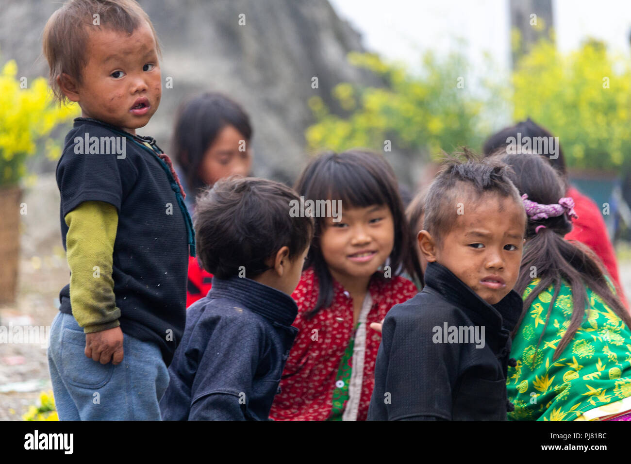 Ha Giang, Vietnam - March 18, 2018: Hmong ethnic minority children ...