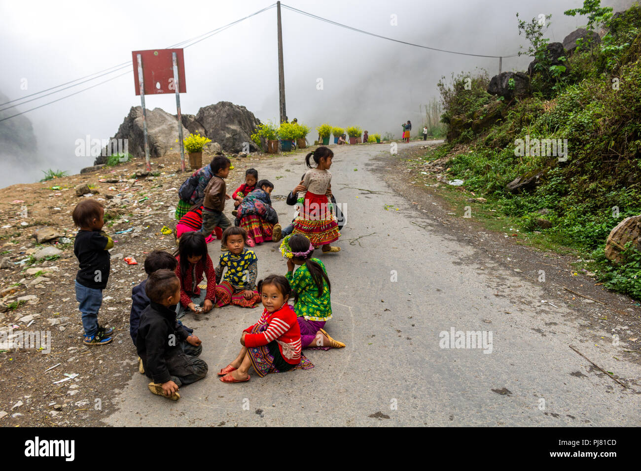 Ha Giang, Vietnam - March 18, 2018: Hmong ethnic minority children ...