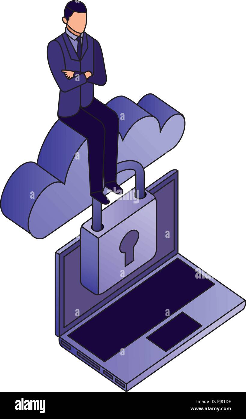 businessman with cloud computing and set icons isometric icon vector ...