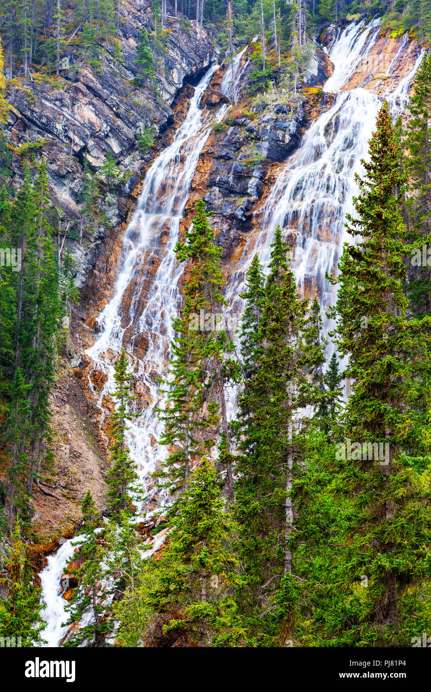 Cascading Grassi Lakes Waterfall in the Kananaskis Country of Alberta ...