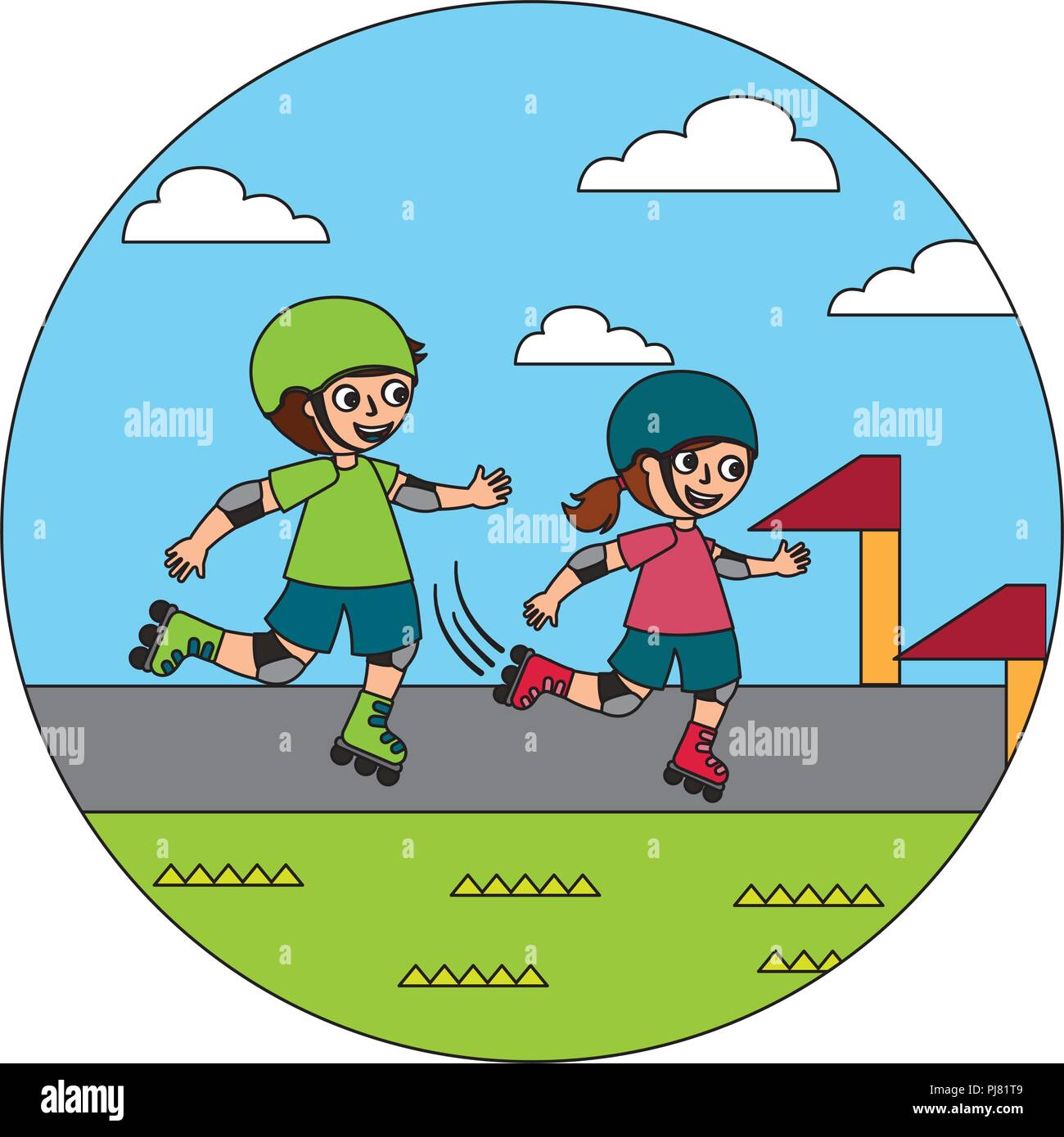 boy and girl skating isolated icon vector illustration design Stock ...