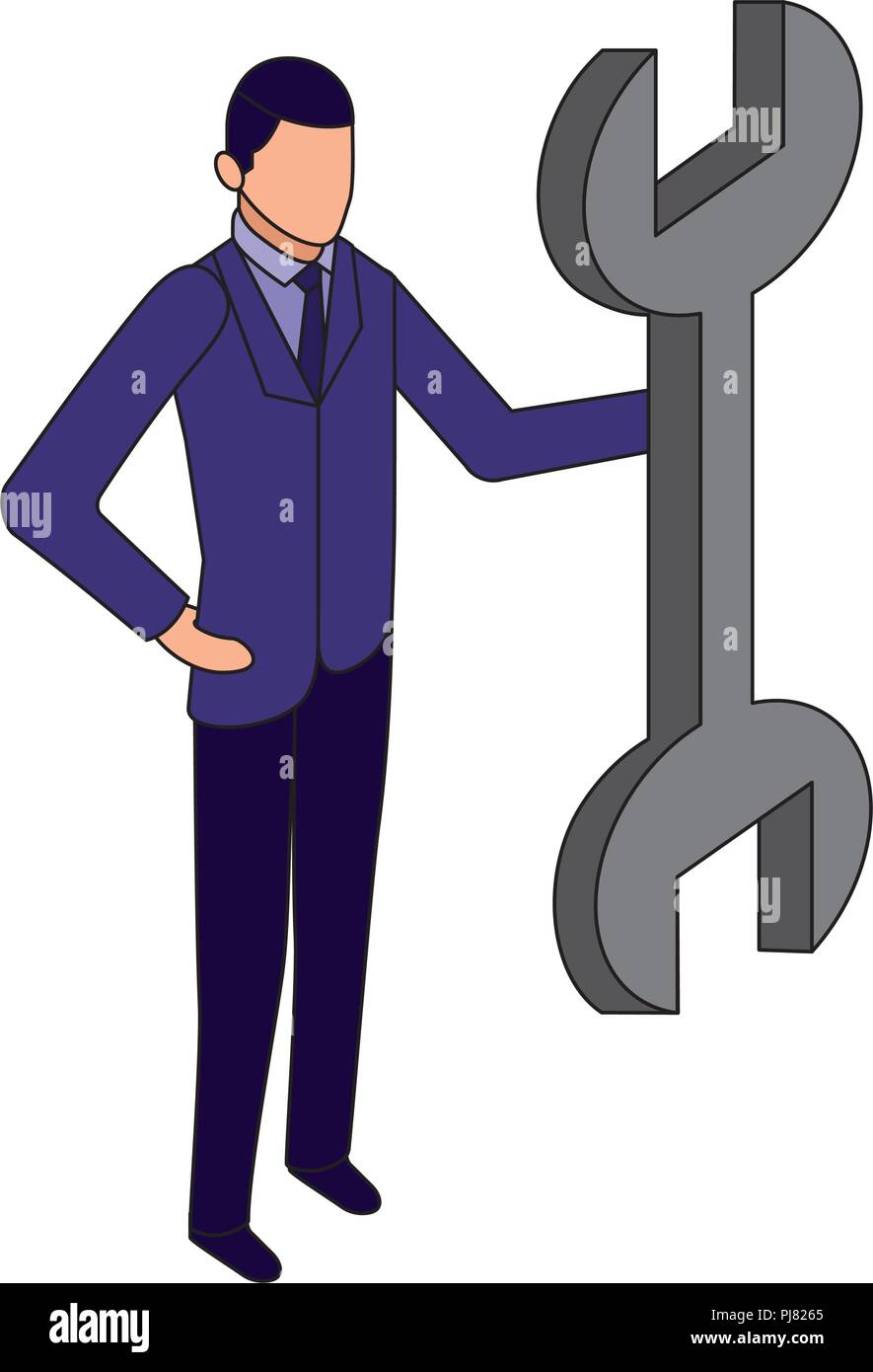 elegant businessman with wrench tool character icon vector illustration ...