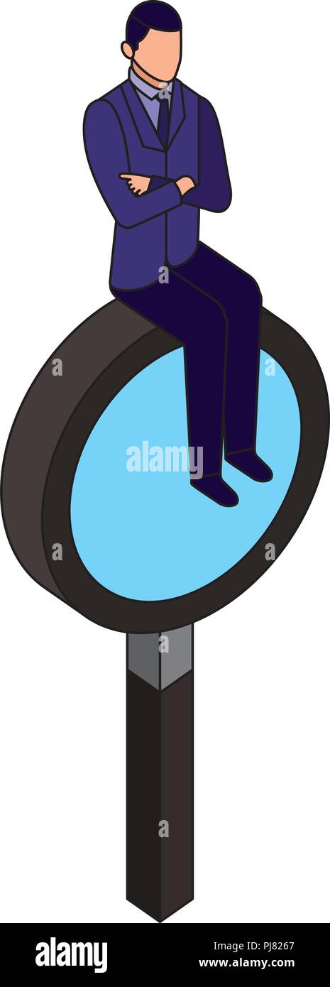 elegant businessman with magnifying glass character icon vector ...